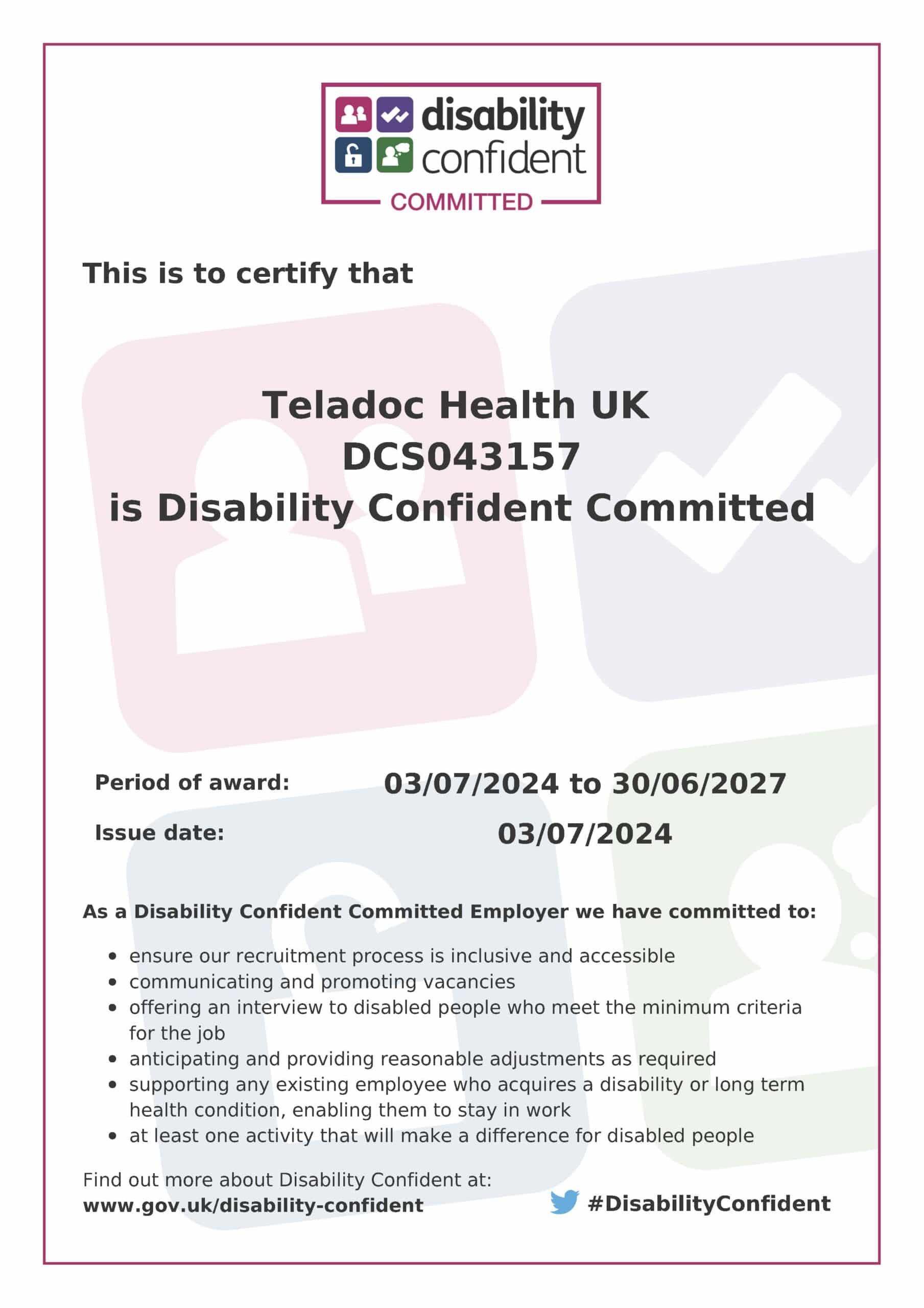 Disability Confident | Teladoc Health UK